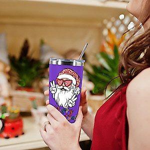 Paoren 12 Pcs 20 oz Christmas Tumblers Set, Christmas Tumbler Travel Coffee Cups Mugs Bulk Stainless Steel Vacuum Insulated Tumbler Gifts for Xmas Holiday Birthday New Year, Purple