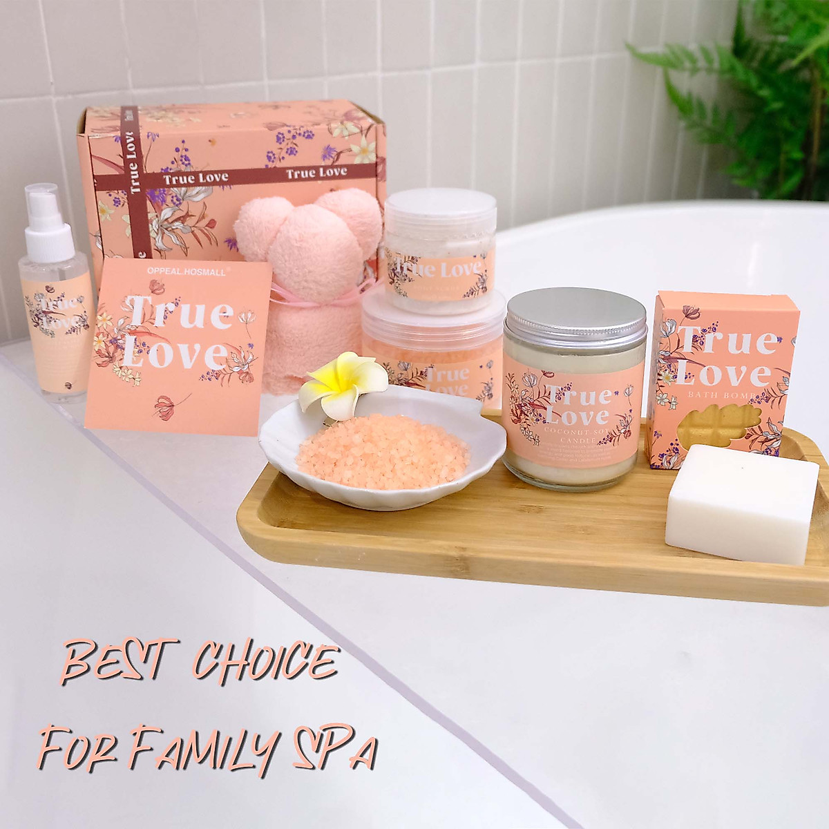True Love Spa Gift Box for Women, Relaxing Birthday Gifts for Friends, Body Scrub, Bath Bomb, Scent Candle, etc. Best Pamper Gifts for Women, 7 Pcs Home Spa Set. Ideal for Mom & Sister.