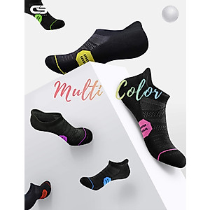 CS CELERSPORT 6 Pack Women's Ankle Running Socks Cushioned Low Cut Tab Athletic Socks, Black Mixed, Medium