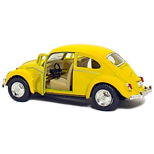 Kinsmart Yellow 1967 Classic Die Cast Volkwagen Beetle Toy with Pull Back Action, unisex