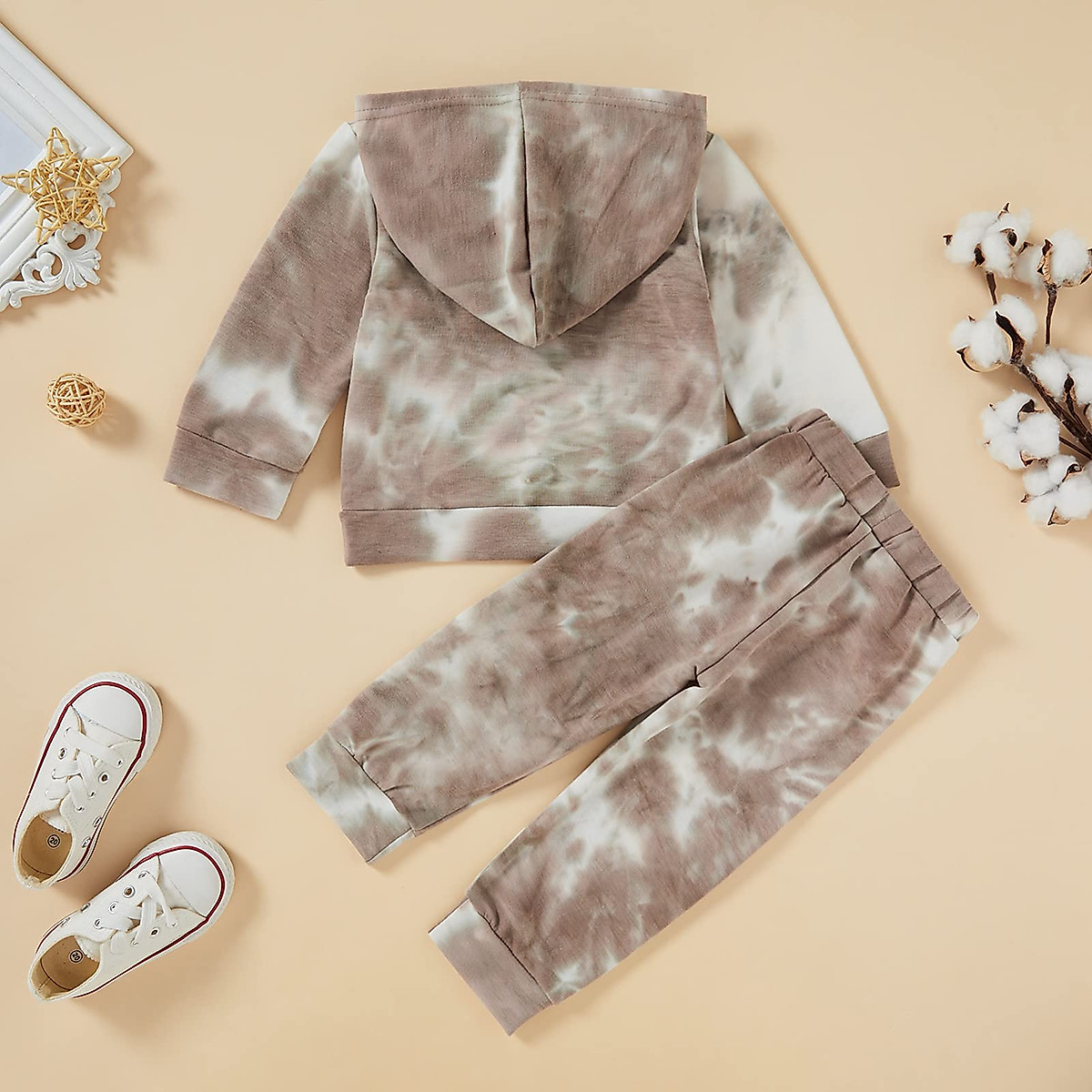 GRNSHTS Toddler Baby Boy Tie Dye Pants Set Hoodie Pocket Top Long Pants 2PCS Fall Winter Outfits Clothes (Brown,18-24M)