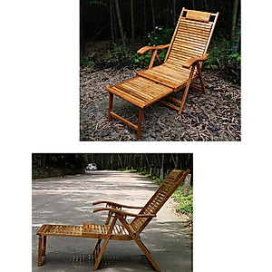 Lounge Chair, Lightweight Lounge Chairs Folding Reclining Garden Deck Chair Sun Lounger Zero Chair Bamboo Backrest Beach Chairs Sun Bed Recliner with Brown Padded Adjustable Footrest Max.200kg