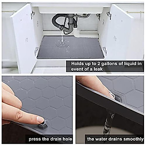 Under Sink Mat for Kitchen Waterproof, 34" x 22" Silicone Under Sink Liner Cabinet Mat Cabinet Protector, Sink Mats for Kitchen, Bathroom and Laundry Room