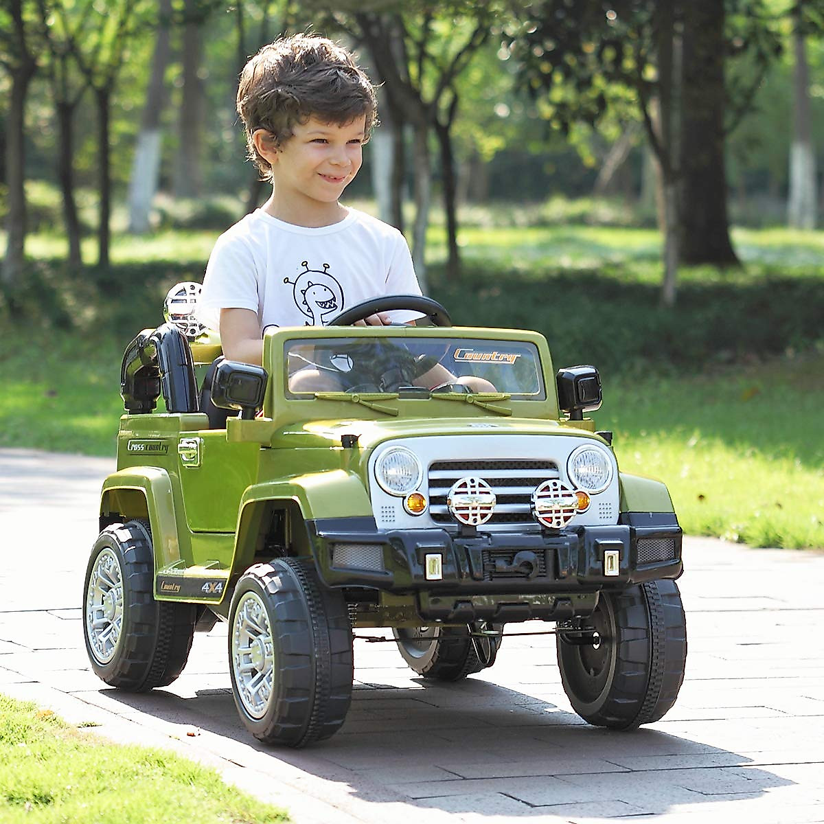 TOBBI 12V Kids Ride On Truck Car Electric Car for Kids with w/Parental Remote Control, Music, MP3 Player, Spring Suspension, 2 Doors Open,Working Horn, Army Green