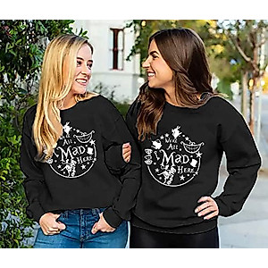 Alice in Wonderland Sweatshirt Women Vintage Mad Hatter Shirt Magic Kingdom Pullover Vacation Long Sleeve Tops Black