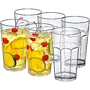 Amazing Abby - Affinity - 20-Ounce Plastic Tumblers (Set of 6), Plastic Drinking Glasses, All-Clear High-Balls, Reusable Plastic Cups, Stackable, BPA-Free, Shatter-Proof, Dishwasher-Safe