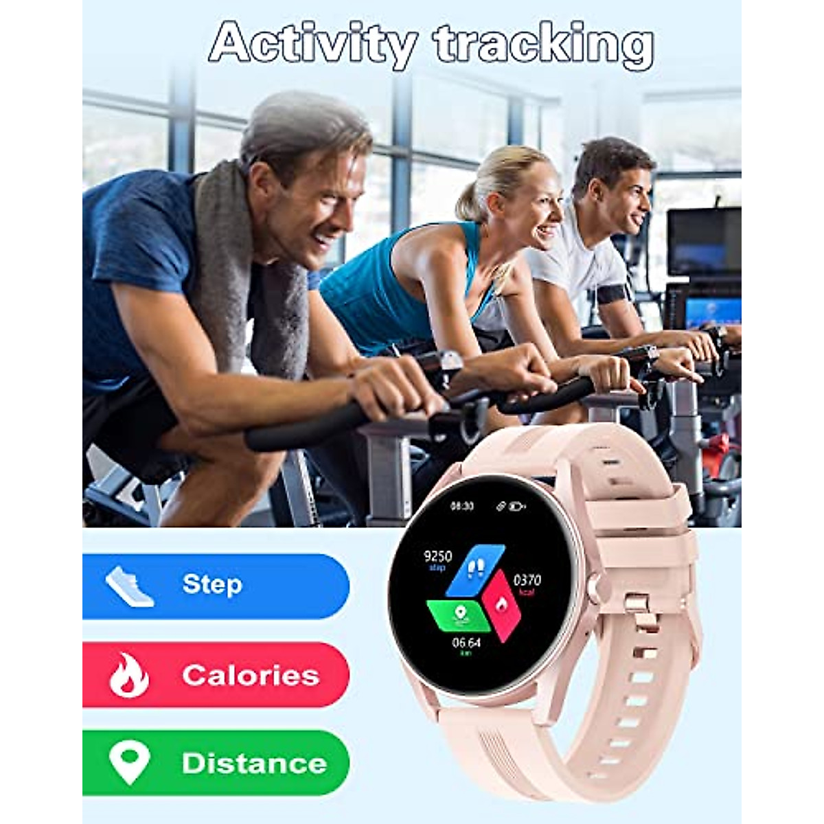 HUAKUA Smart Watches for Women Men (Answer/Make Calls) Compatible with iPhone/Android Phones, Reloj para Mujer Hombre Round Fitness Tracker with Heart Rate Monitor Sleep/Steps Tracker Waterproof Pink