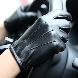 Long Keeper Men Leather Touchscreen Gloves Winter Driving Warm Wrist Gloves