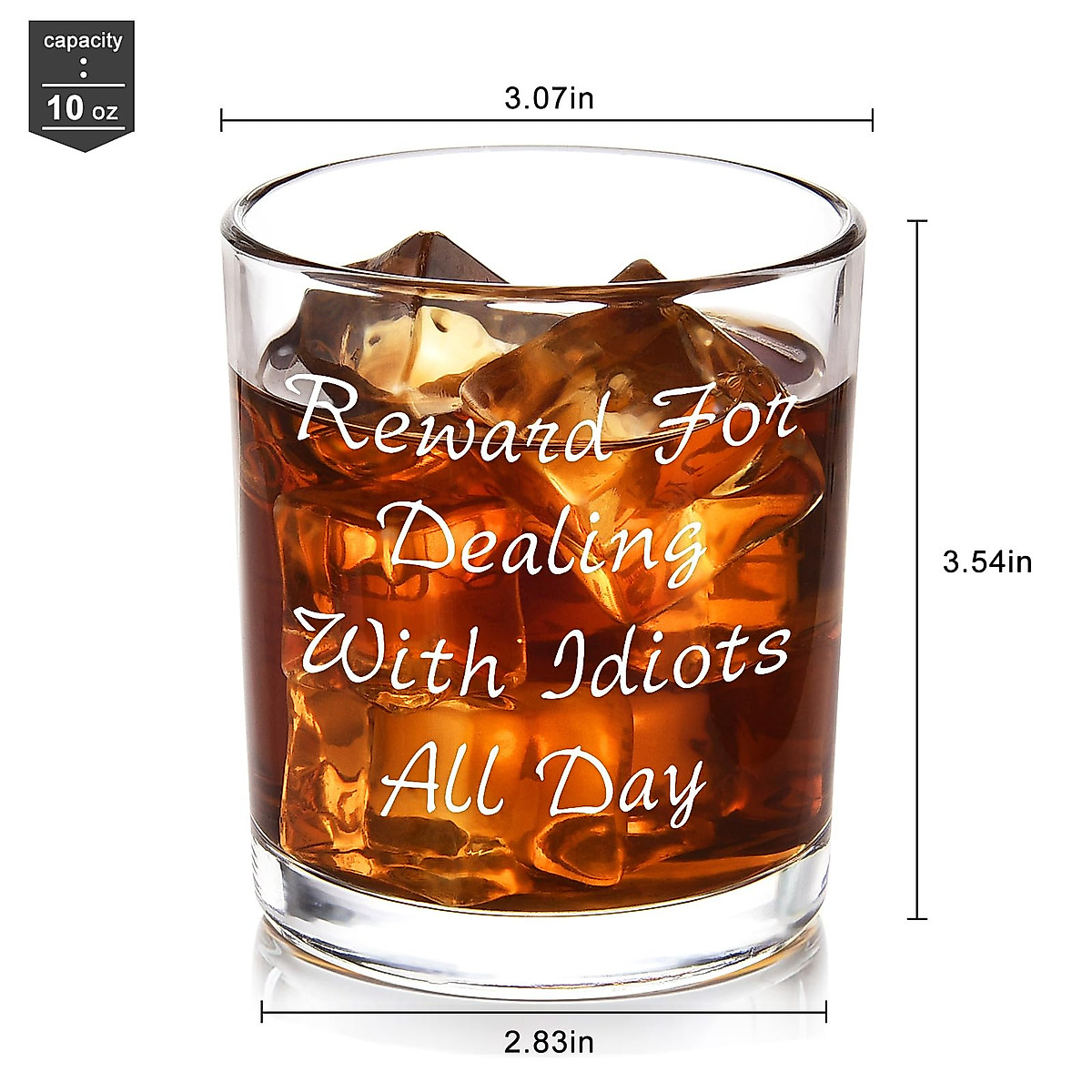 Futtumy Reward For Dealing With Idiots All Day Whiskey Glass, Funny Gifts for Men Coworker Friend Husband Boss Him, Novelty Old Fashioned Glass for Christmas Fathers Day Bosses Day Birthday, 10 oz