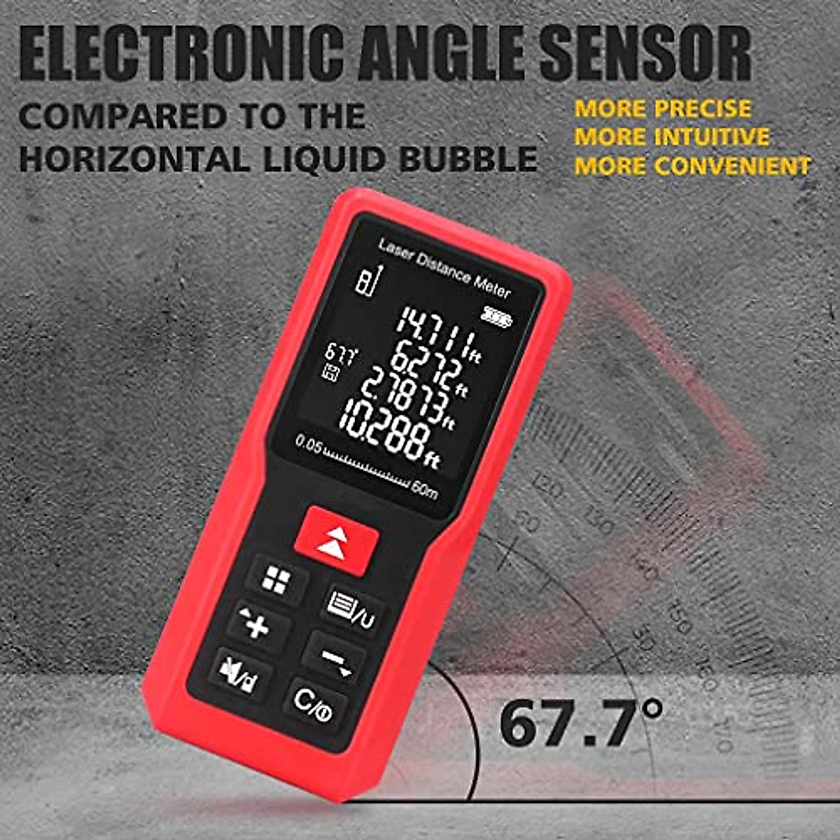 Laser Distance Meter,Laser Measure Tool 196ft/60m Area Volume Pythagorean Laser Rangefinder,High Precision Portable Range Finder with Digital Level for Measuring Distance,M/in/Ft,100 Data Set Storage