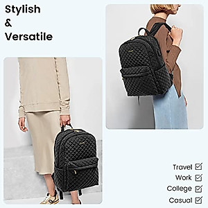 LOVEVOOK Laptop Backpack Purse for Women Quilted Travel Backpack with Dual Computer Compartment Fashion 15.6 Inch Airline Approved Large Teacher Nurse Bag for Work Business College, Black