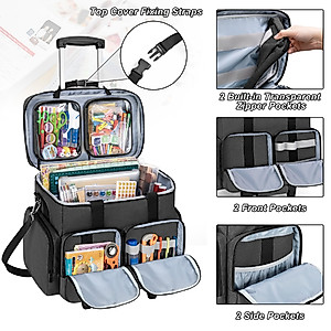 CURMIO Rolling Scrapbook Tote on Wheels, Scrapbook Storage Bag with Detachable Trolley and Bottom Wooden Board, Rolling Craft Bag for Scrapbooking Supplies, Black