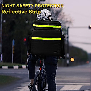 Ytonet Food Delivery Backpack, Expandable Insulated Food Delivery Bag for Delivery Bike, Large Waterproof Pizza Bags For Delivery Keeping Hot Cold with Reflective Strip, 3 Internal Holders, 4 Mesh Pockets for Uber Eat, Outdoors, Doordash, Black