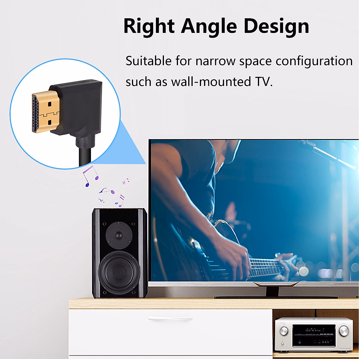 GELRHONR 4K HDMI Cable 1.4,90 Degrees Angle HDMI Male to Male Cable 4k@30Hz,Gold-Plated Connector,Support ARC, 3D, Ethernet,for HD TV, Lactop, PC,Projector-Black(1m/3.2Ft) (Black - Left to Right)