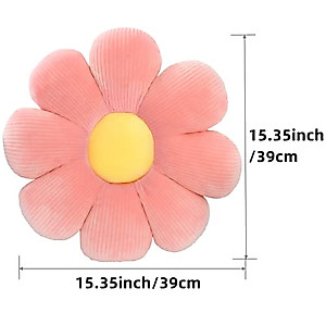 XIXISA 2pcs Flower Pillow - Pink & White Daisy Flower Shaped Throw Pillows, Cute Flower Pillow Plush Floor Preppy Pillows Cushion for Bedroom Sofa Chair Room Decor (15.35 Inch, White + Pink)