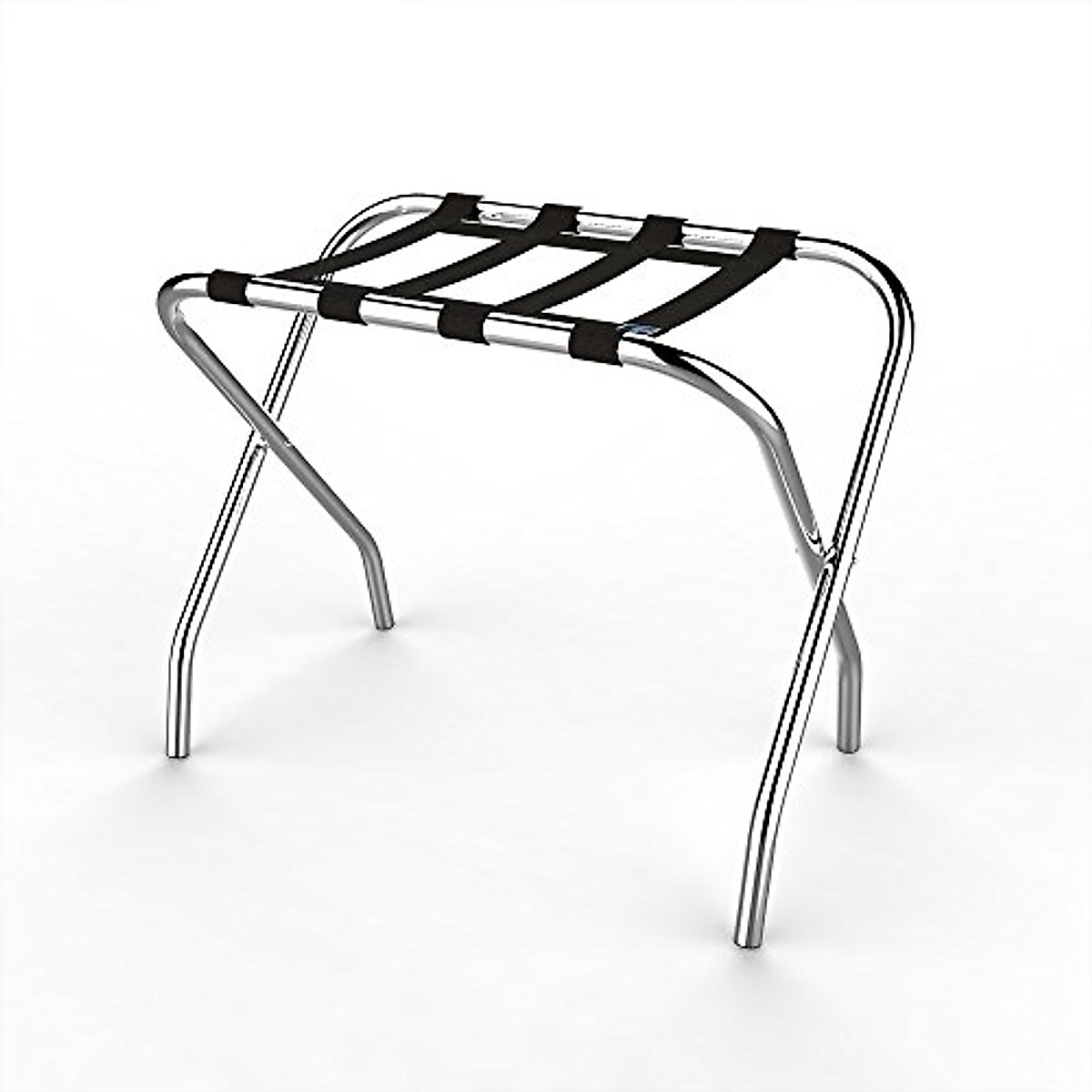 Chrome Folding Luggage Rack and Suitcase Stand- Durable Folding Bag Holder with Black Nylon Straps by Lavish Home