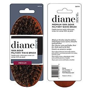 Diane Premium 100% Boar Bristle Military Wave Brush for Men and Barbers, Medium-Firm Bristles for Thick Coarse Hair, Detangling, Smoothing