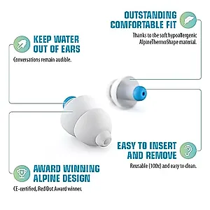 Alpine SwimSafe Adult Ear Plugs for Swimming - Ear Protection Against Water - Comfortable Waterproof Earplugs with Filter - Hyopoallergenic & Sustainable