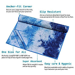 Ewedoos Yoga Towel Yoga Mat Towel with Anchor Fit Corners Non Slip Yoga Towels Hot Yoga Towel Yoga Pilates Workout Camping