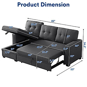 Rovibek VLAHX 4-in-1 Convertible L Shaped Couch with Pull Out Bed and Storage, Sectional Sleeper Sofa with Reversible Chaise for Living Room, Apartment, Bedroom, Office