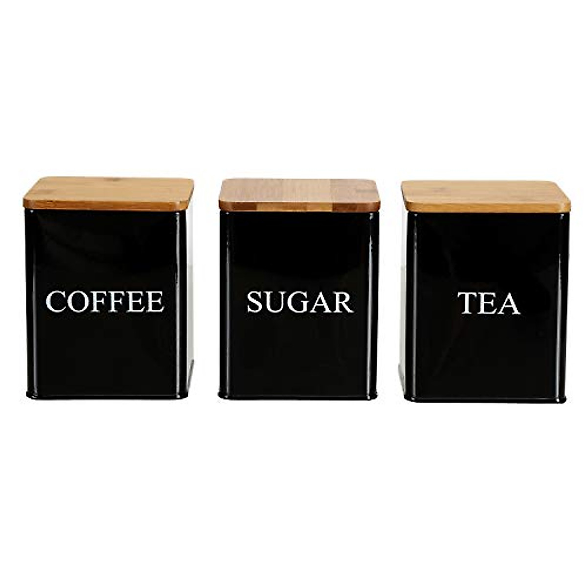 Fasmov 3 Pcs Kitchen Canister Set, Coffee, Sugar, and Tea Storage Container Jars with Bamboo Lids for storing Sugar, Coffee and Tea (Black)