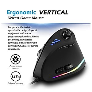 ZLOT Vertical Gaming Mouse,Wired RGB Ergonomic USB Joystick Programmable Laser Gaming Mice,6+1 Design,11 Buttons,1000 Hz Max Polling Rate,10000 Max DPI,Upgraded Version for Computer Gamers,Black