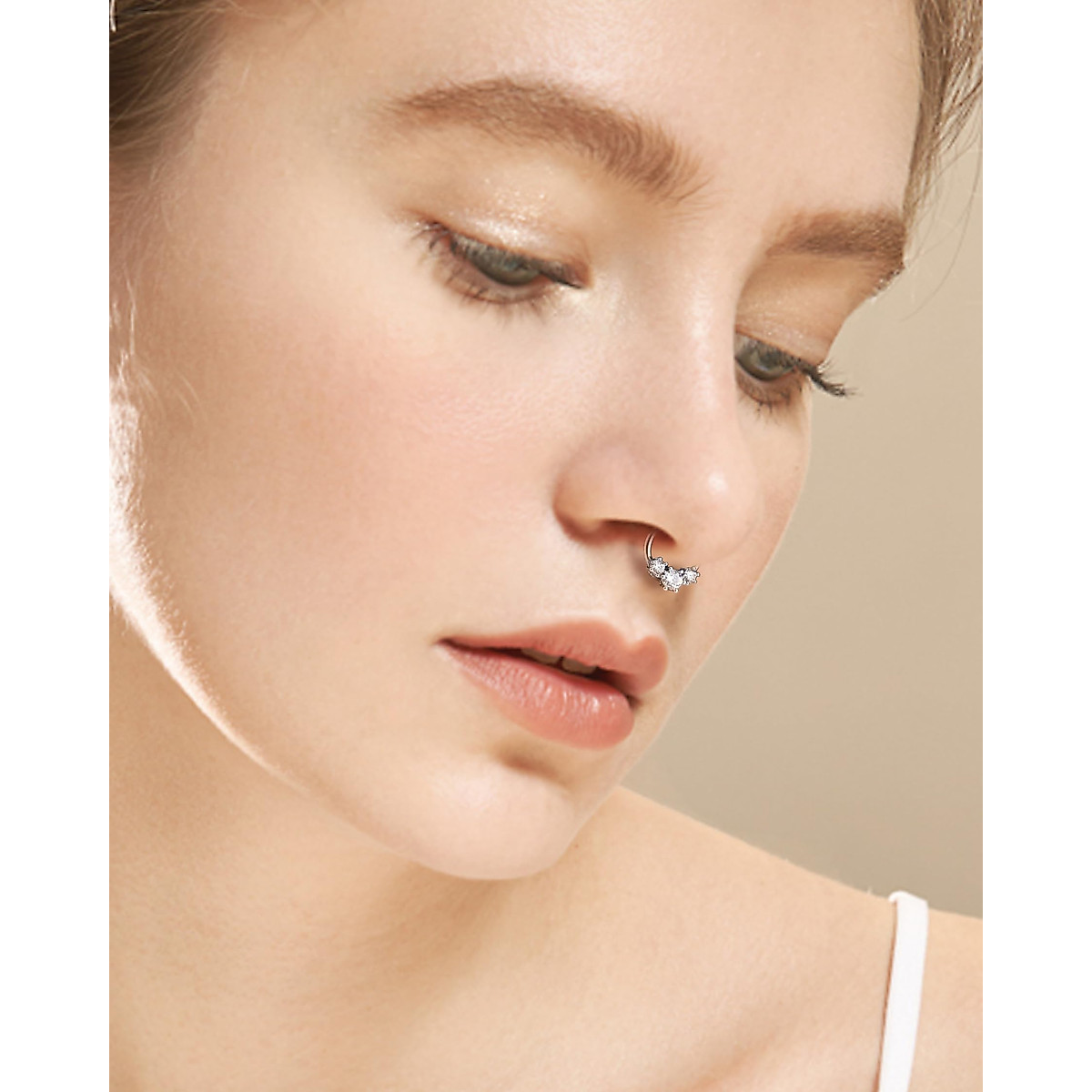 COCHARM Silver Daith Earrings for Women Cute 16g 8mm Septum Ring Clear CZ Septum Ring Surgical Steel Cartilage Hoop Earring