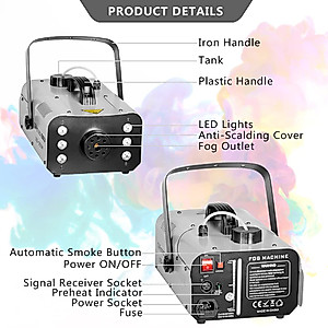 Fog Machine 900 Watt with 6 LED Lights and 2-In-1 Wireless Remote, Professional Stage Smoke Machine for DJ Halloween Parties Wedding