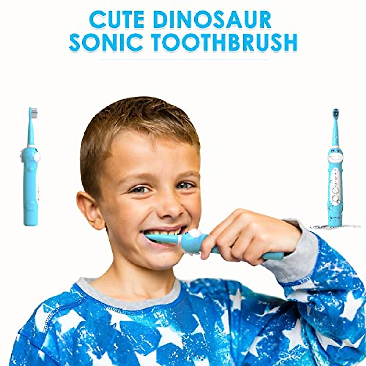 CHAIN PEAK Dinosaur Toothbrush, Kids Sonic Electric Toothbrush for Children, Toddlers Boys Girls Age 3-12 with 30s Reminder, 2 Mins Timer, 5 Modes, 8 Brush Heads