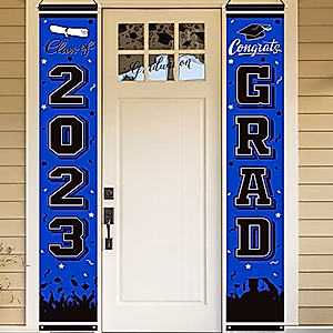 2023 Graduation Party Decorations Porch Sign Banner Blue Large Congrats Grad Party Supplies Decorations Door Banner for Graduation Party