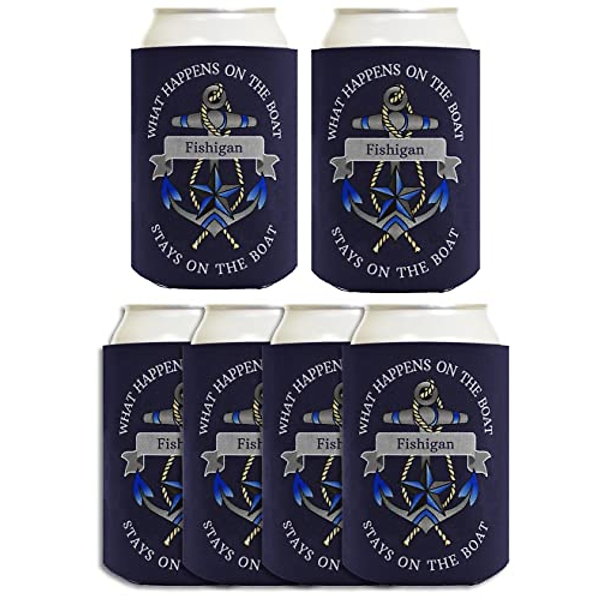 Customized Boating Can Coolies Your Boat Name Custom Sailing Gift Boating Birthday Party Supplies Custom Image Coolie 6 Pack Can Coolie Drink Coolers Coolies Navy