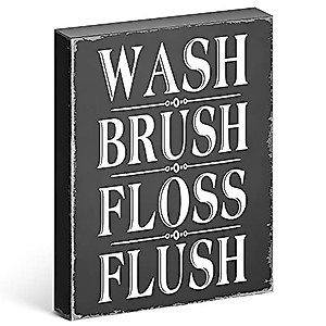 Barnyard Designs Wash Brush Floss Flush Box Sign Rustic Primitive Farmhouse Country Bathroom Home Decor Sign 10” x 8”
