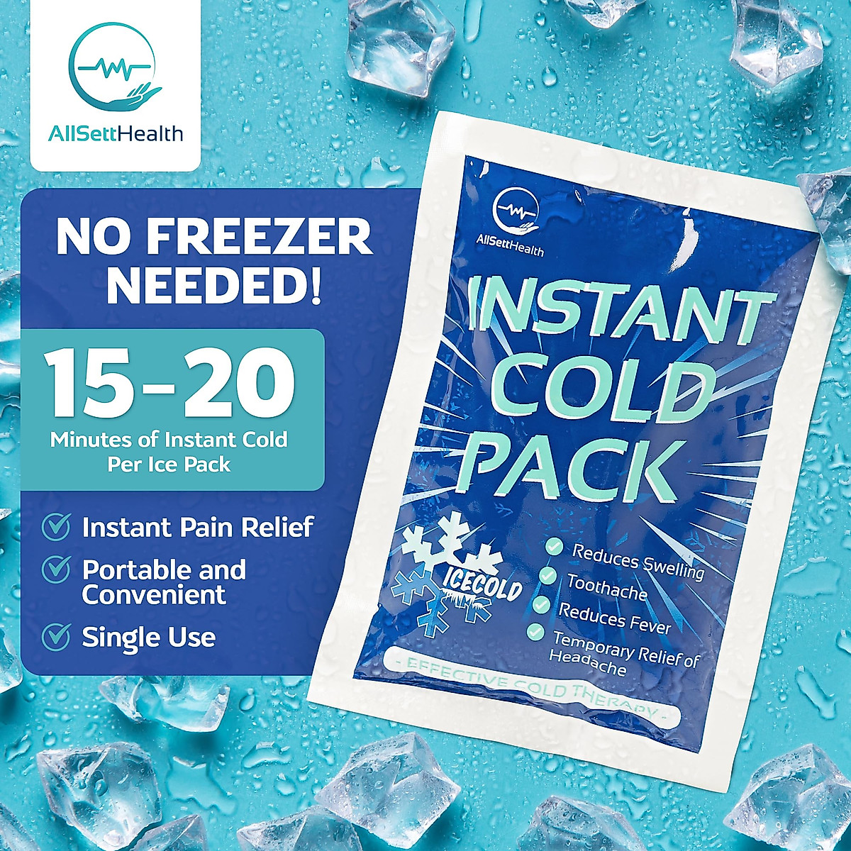 50 Pack Instant Ice Cold Pack (6” x 4.5”) - Disposable Instant Ice Packs for Injuries | Cold Compress Ice Pack for Pain Relief