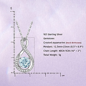 GEMLANTO 925 Sterling Silver Created Aquamarine Necklace March Birthstone Necklaces for Women Birthday Anniversary Jewelry Gifts for Mom Her Women, Adjustable Chain 16+2 inch