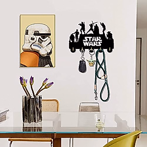 Star Wars Wall-Mounted Key Hooks for Wall, Key Rack Star Wars Key Holder for Wall Decorative with 5 Hooks, Wooden Home Wall Decor for Entryway Hallway