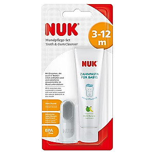 NUK 10256396 Oral Care Set Consisting of Baby Toothpaste with Natural Apple/Banana Flavour and Finger Toothbrush/BPA-Free