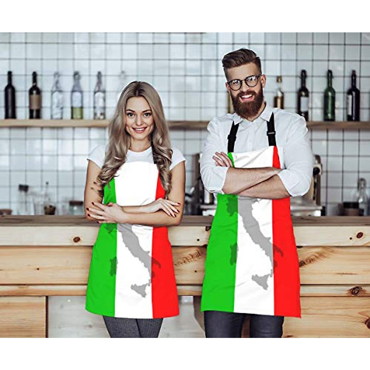 WONDERTIFY Italian Flag Apron,The Contour of Italian Territory Is Printed on The Flag Bib Apron with Adjustable Neck for Men Women,Suitable for Home Kitchen Cooking Waitress Chef Grill Bistro Apron