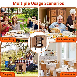 GarveeTech Portable Food Warmer 82Qt - Universal Wheels, Easy Transport, Good Insulation, Strong Sealing, with Double Buckles, Handles & Stackable Design, Ideal for Family Gathering, Canteen, Brown
