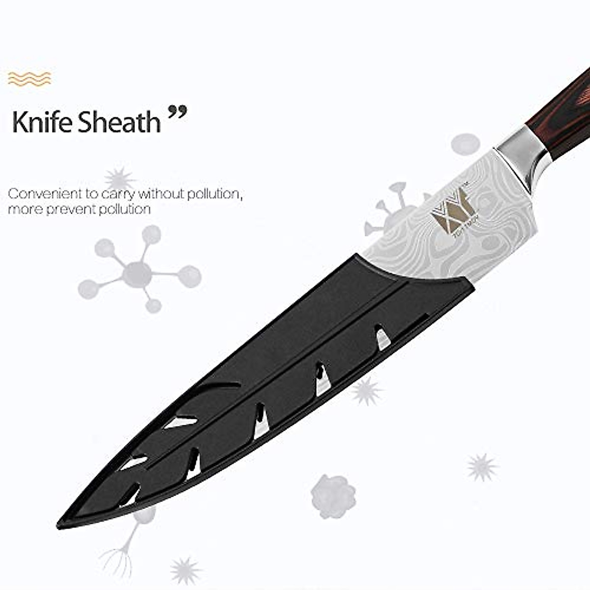 Japanese Kitchen Knife Set with Knife Covers Bread Eviscerate Sliced Fruit Utility Santoku Damascus Pattern Cooking Knife