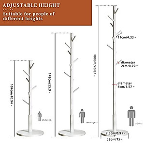 Aibiju Standing Coat Rack Stand with 8 Hooks and 3 Height Options, Wood Kids Coat Tree with Sturdy Round Base, Small Hall Tree Coat Rack White YD-1009