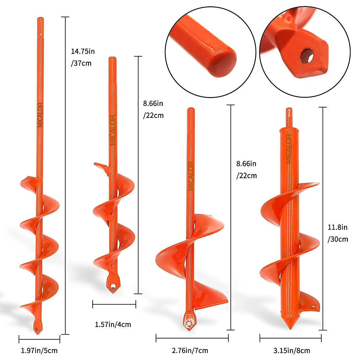 MICALOR Auger Drill Bit for Planting Set of 4, Garden Ground Earth Spiral Drill Bit for 3/8" Hex Drive Drill, Easy Bulb Auger for Post Hole Digger Flowers