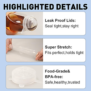 WhisprWield Extra Small Silicone Stretch Lids 2 Inch 6PCS Resuable Jar Cover Fit 2 to 2.3 Inch Containers,BPA Free, Leakproof, Microwave&Freezer Safe,Blue Clear, bwlid1