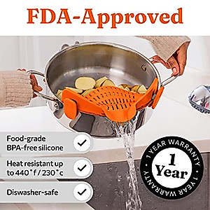Kitchen Gizmo Snap N Strain Pot Strainer and Pasta Strainer - Adjustable Silicone Clip On Strainer for Pots, Pans, and Bowls - Kitchen Colander - Orange