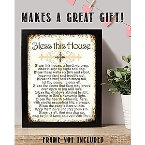 "Bless This House, O Lord, We Pray- Distressed Parchment Print- 8 x 10" Wall Art- Ready to Frame. Traditional Script Design-Home Décor- Kitchen Décor- Christian Gifts. Inspirational Prayer For All.