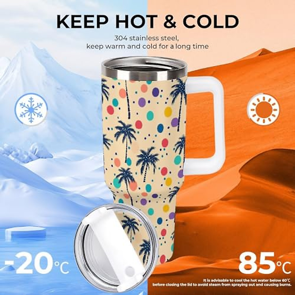 Coconut Trees-tropical Tumbler with Handle Travel Mug Water Bottle Tea Coffee Cup White-style