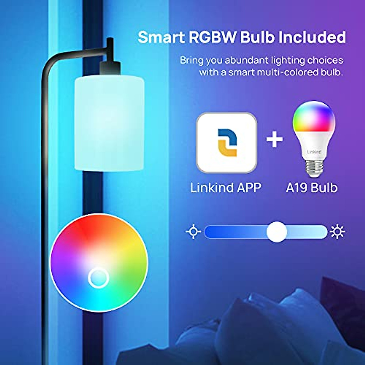 Consciot Industrial Floor Lamp, with White Jade Glass Shade, Smart WiFi E26 RGBW Dimmable LED Bulb(Warm to Daylight), Foot Switch/APP Control, Metal Standing Lamp for Living Room Bedroom Home Office