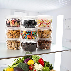 Pumtus 20 Pack Twist Top Food Deli Containers, 9 OZ Stackable Plastic Twist Cap Freezer Container with Screw on Lids, Clear Reusable Meal Prep Canister for Snack Leftovers Spices Salad Dressing