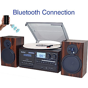 Boytone BT-28MB, Bluetooth Classic Style Record Player Turntable with AM/FM Radio, CD/Cassette Player, 2 Separate Stereo Speakers, Record from Vinyl, Radio, and Cassette to MP3, SD Slot, USB, AUX