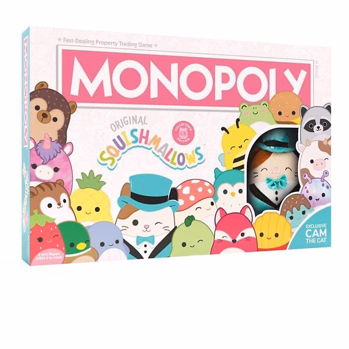 Monopoly: Squishmallows | Collector’s Edition Featuring Cam The Cat Plush | Buy, Sell, Trade Spaces Featuring Squshmallows | Collectible Classic Monopoly Game | Officially-Licensed Squishmallows Game