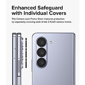 Ringke Camera Lens Frame Glass Compatible with Samsung Galaxy Z Fold 5 Camera Lens Protector, Tempered Glass Covers and Aluminum Alloy Frames - Black